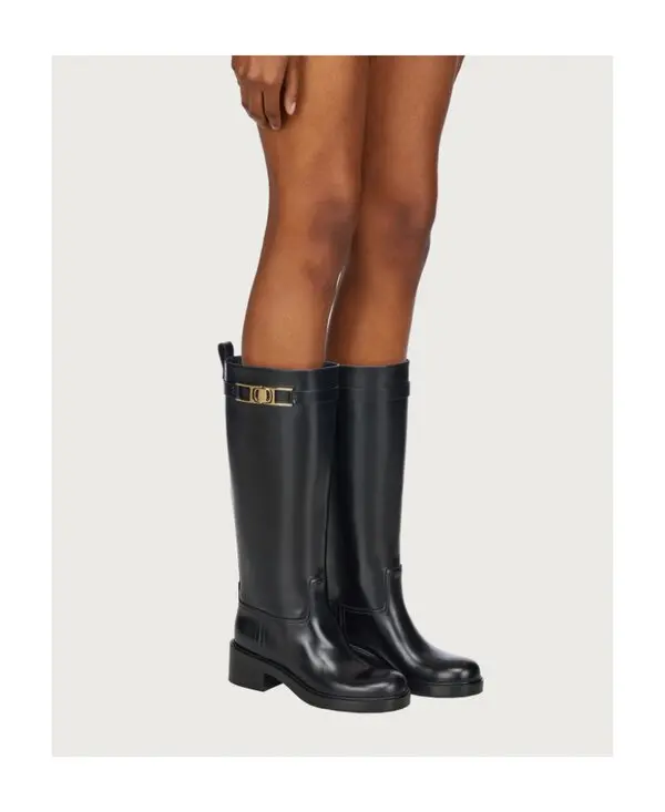 FERRAGAMO Gancini Knee Boots - Black