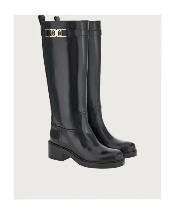 FERRAGAMO Gancini Knee Boots - Black