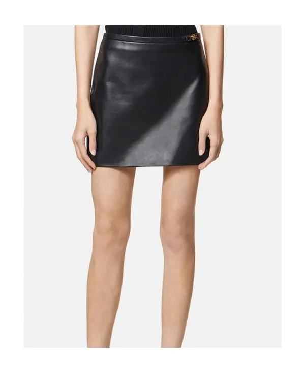 Versace Logo Motif Plaque Mini Leather Skirt