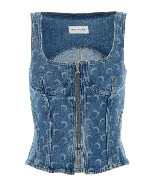 MARINE SERRE Moon Print Sleeveless Blouse - Blue