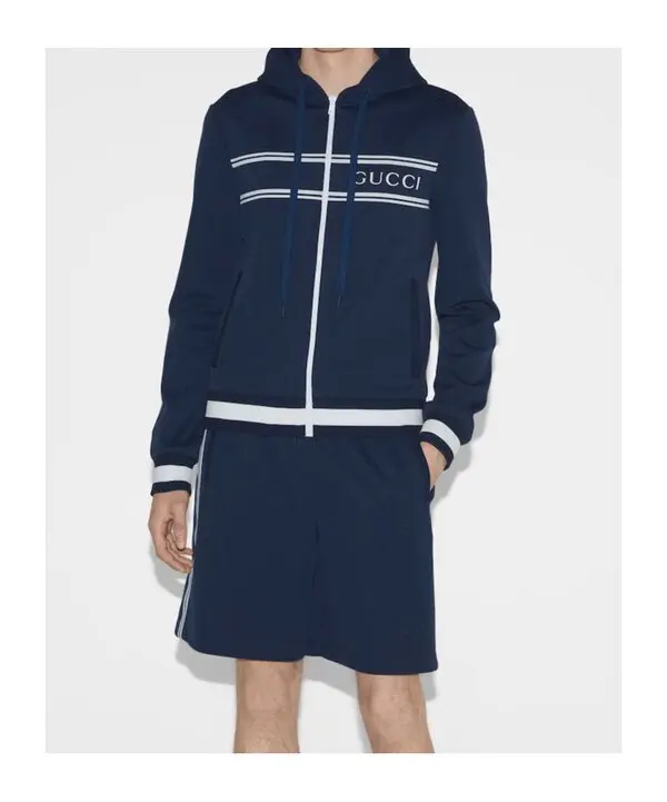 Gucci Zip-up Hooded Sweatshirt With Striped Trim