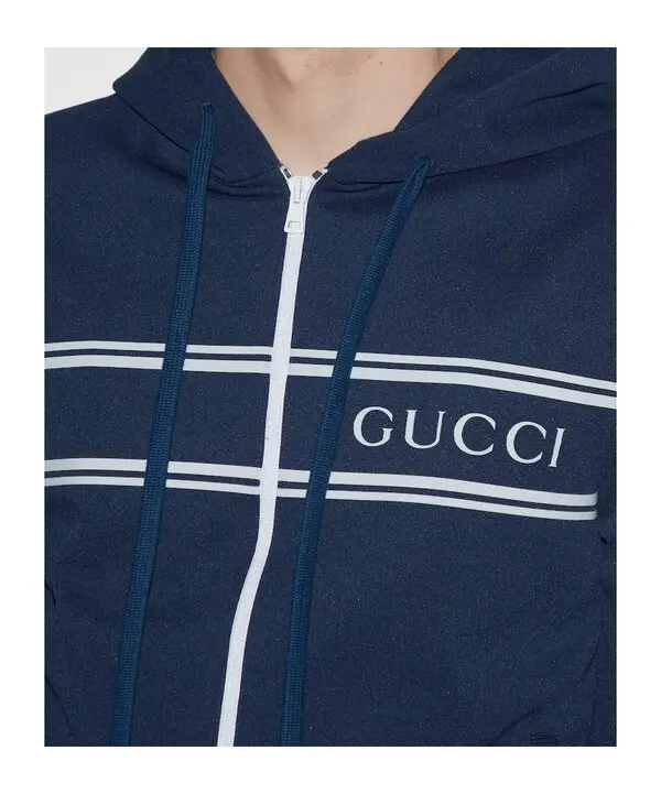 Gucci Zip-up Hooded Sweatshirt With Striped Trim