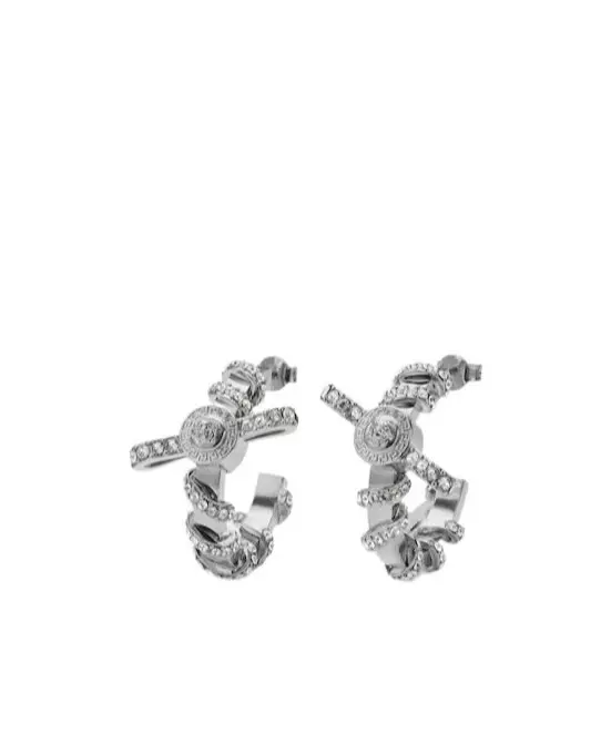 Versace Embellished Hoop Earrings With Medusa Motif - Silver