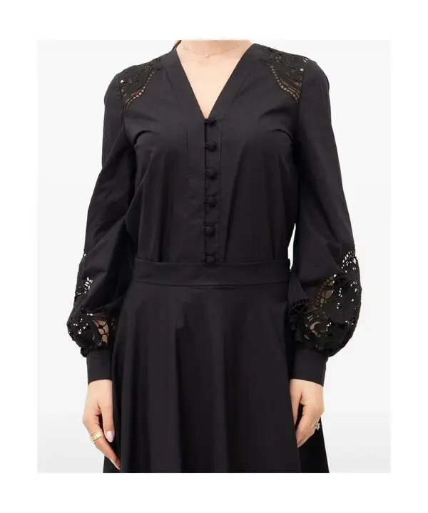 TWINSET V-neck Shirt With Lace Details - Black