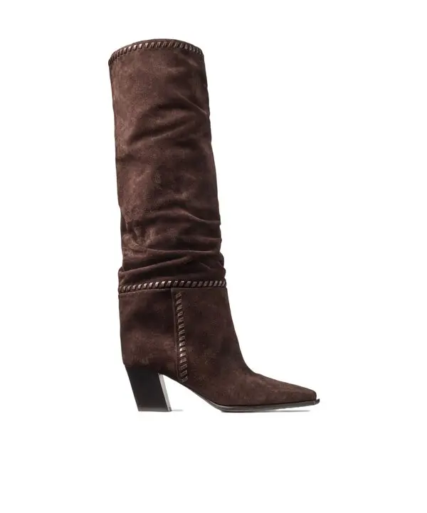 JIMMY CHOO Knee-high Suede Boots With Sculptural Block Heel