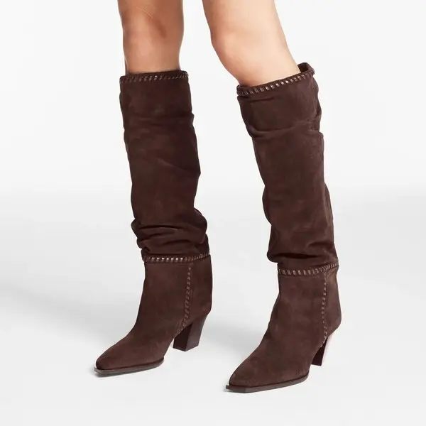 JIMMY CHOO Knee-high Suede Boots With Sculptural Block Heel