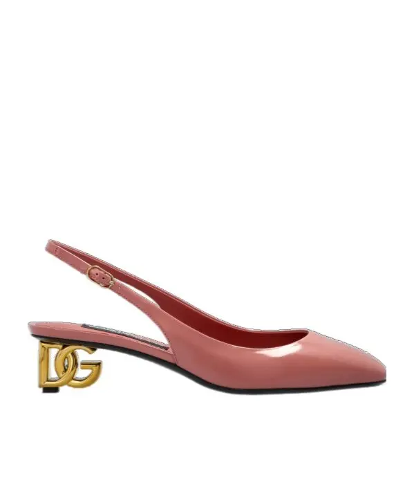Dolce & Gabbana Square Toe Slingback Pumps With Logo Heel - Pink