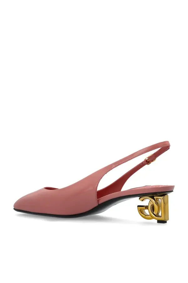 Dolce & Gabbana Square Toe Slingback Pumps With Logo Heel - Pink
