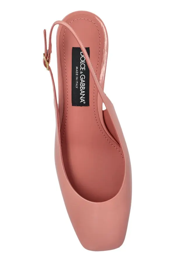 Dolce & Gabbana Square Toe Slingback Pumps With Logo Heel - Pink