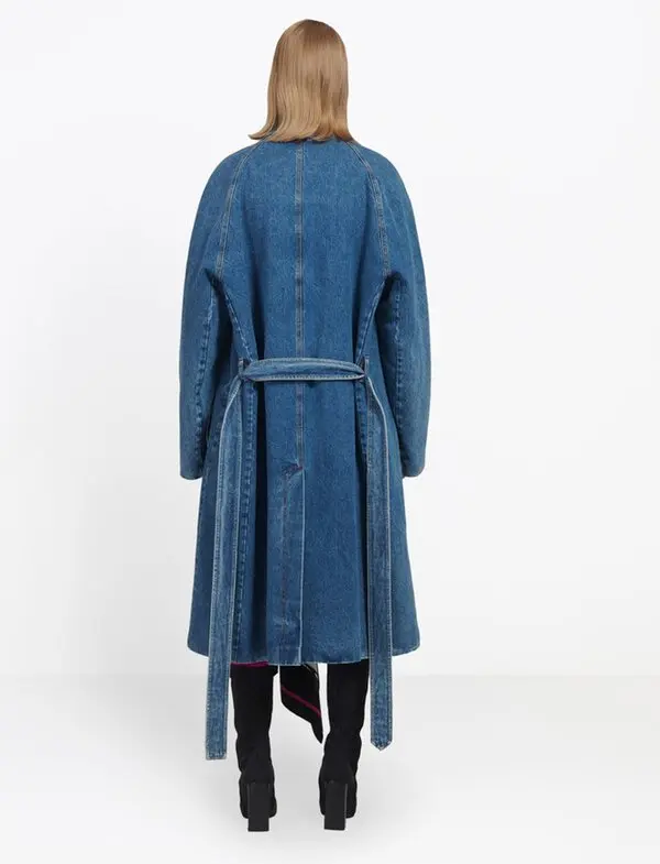 Balenciaga Checked Padded Denim Trench Coat