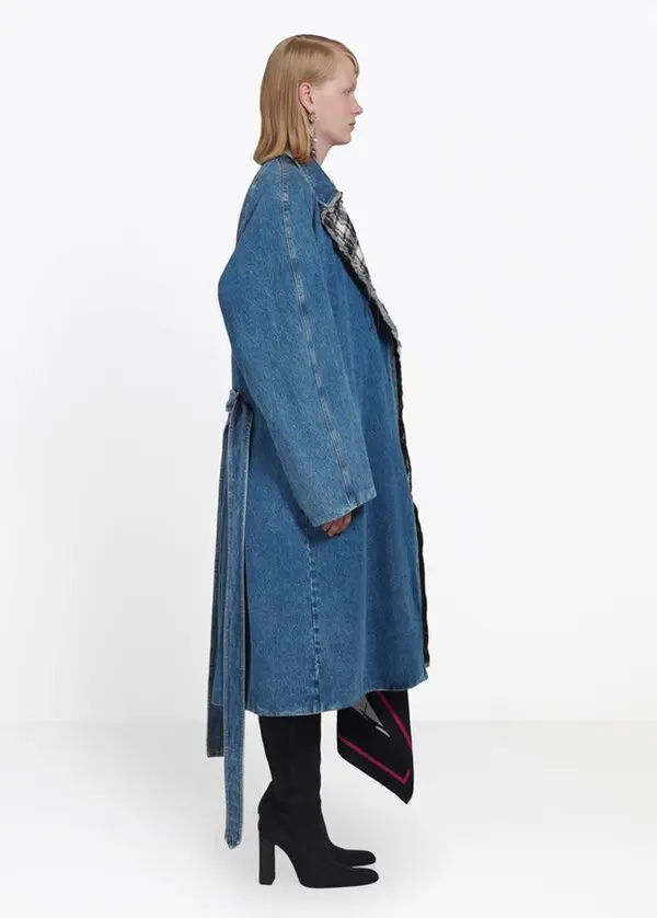 Balenciaga Checked Padded Denim Trench Coat
