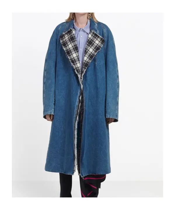 Balenciaga Checked Padded Denim Trench Coat