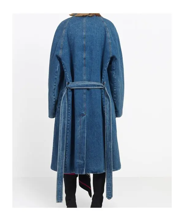 Balenciaga Checked Padded Denim Trench Coat