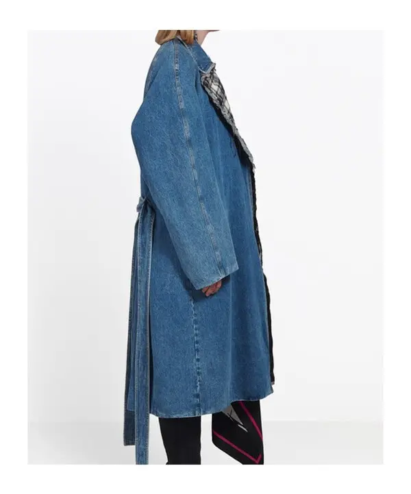 Balenciaga Checked Padded Denim Trench Coat