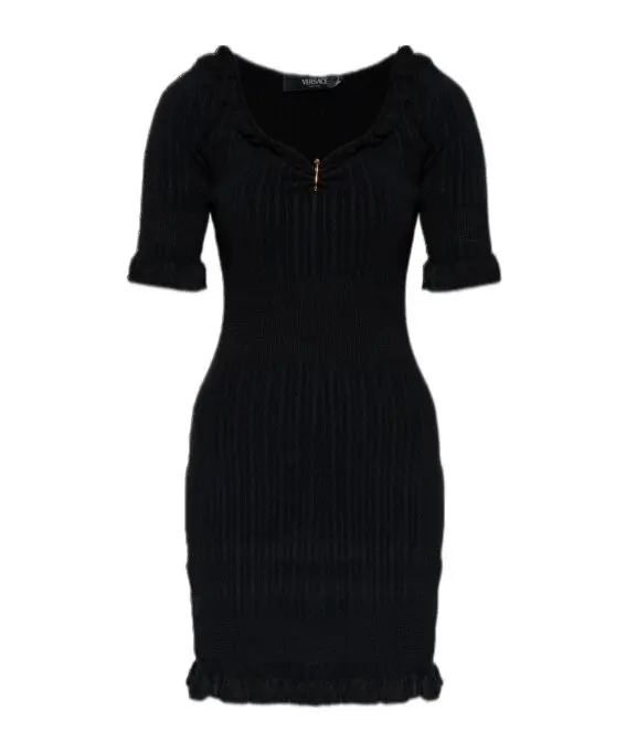 Versace Safety Pin Embellished V-neck Mini Dress