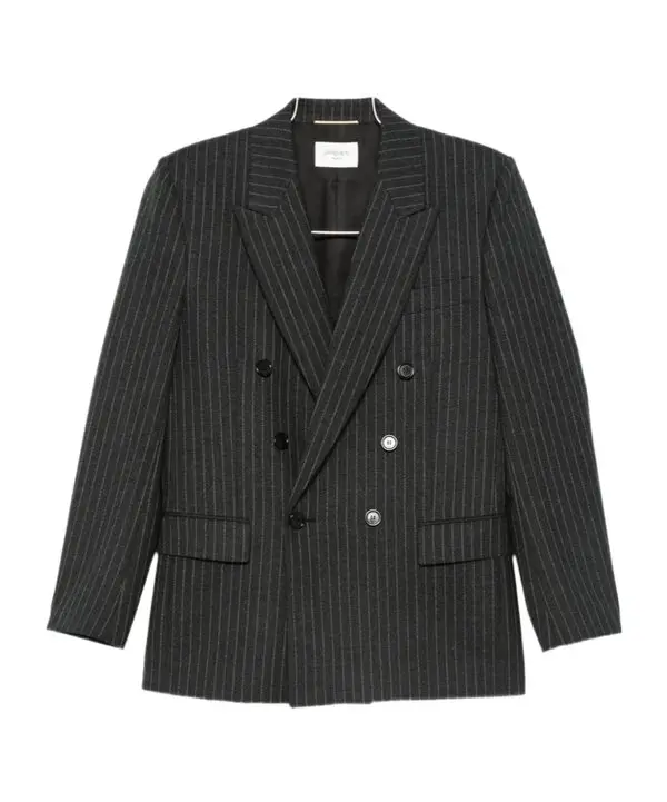 Saint Laurent Double-breasted Pinstripe Jacket - Grey