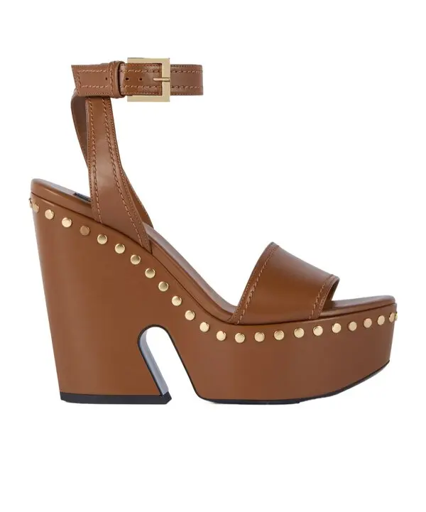 Givenchy Leather Clog Platform Sandals With Studs - Tan