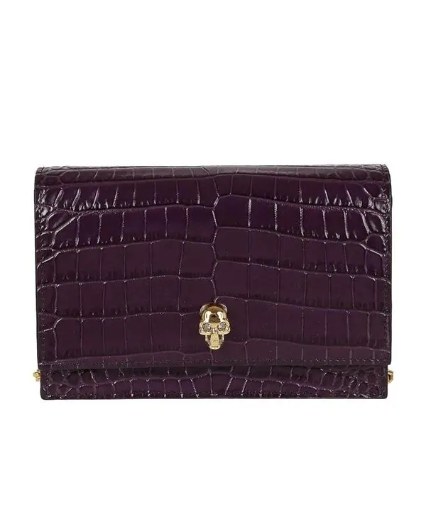 Alexander McQueen Crocodile Embossed Skull Rivet Shoulder Bag