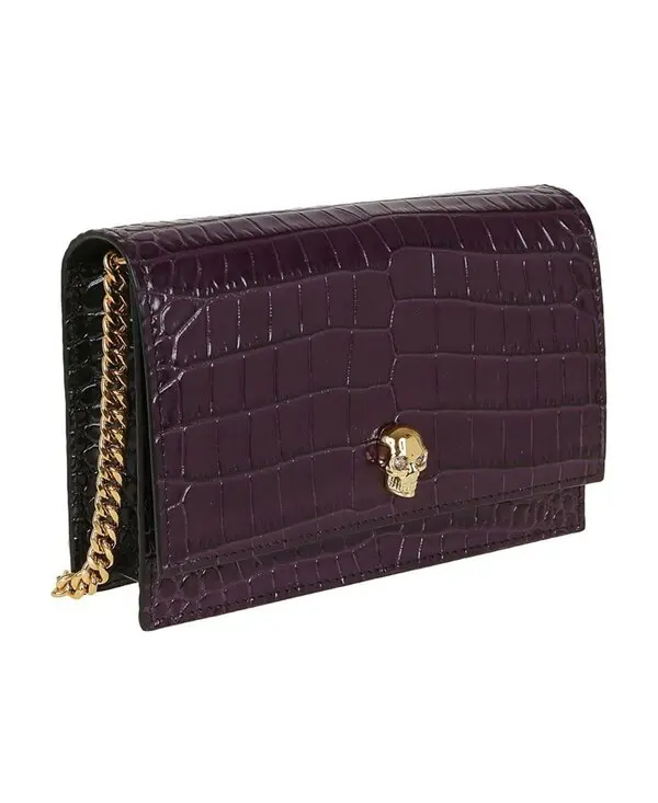 Alexander McQueen Crocodile Embossed Skull Rivet Shoulder Bag