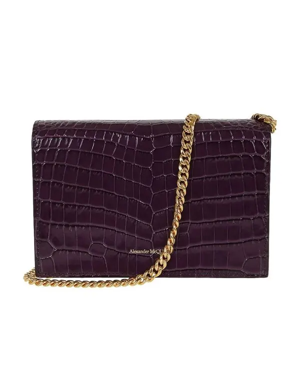 Alexander McQueen Crocodile Embossed Skull Rivet Shoulder Bag