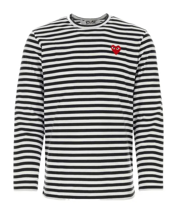 Play Comme Des Garcon Comme Des Garçons Play Striped Red Heart Long-sleeved T-shirt - Black