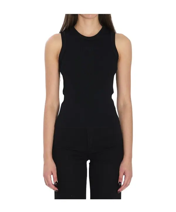 Loewe Anagram Embroidered Ribbed Top - Black