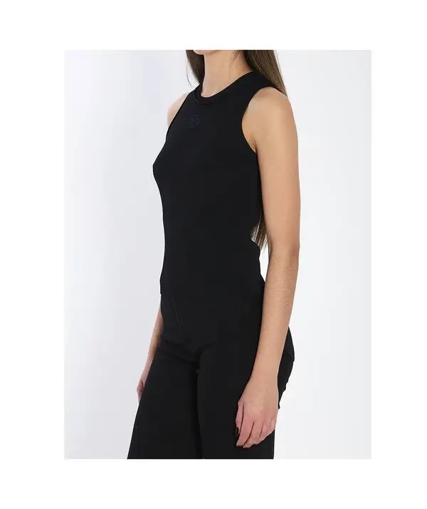 Loewe Anagram Embroidered Ribbed Top - Black