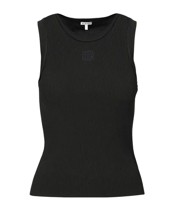 Loewe Anagram Embroidered Ribbed Top - Black