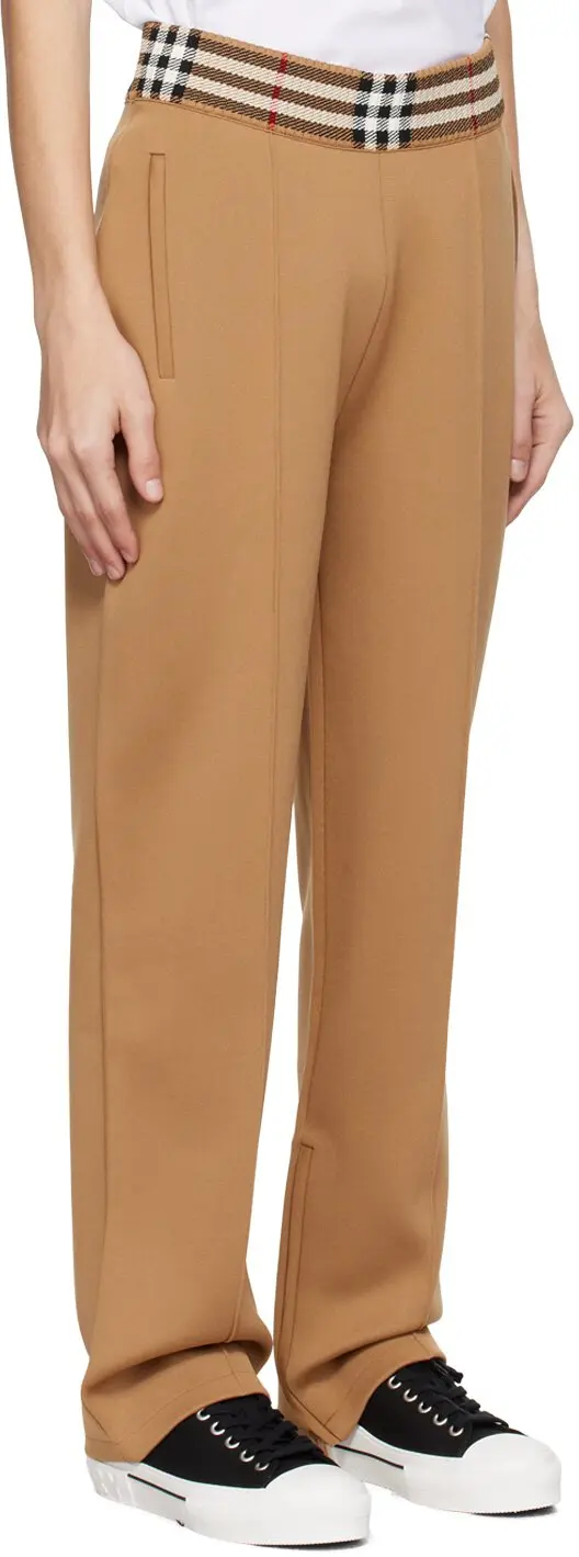 Burberry Check-trim Wide-leg Joggings Trousers - Brown