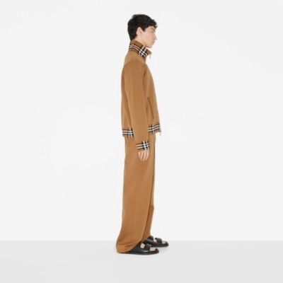 Burberry Check-trim Wide-leg Joggings Trousers - Brown