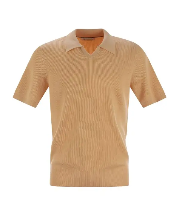 Brunello Cucinelli Fine-knitted Ribbed Polo Shirt - Light Orange