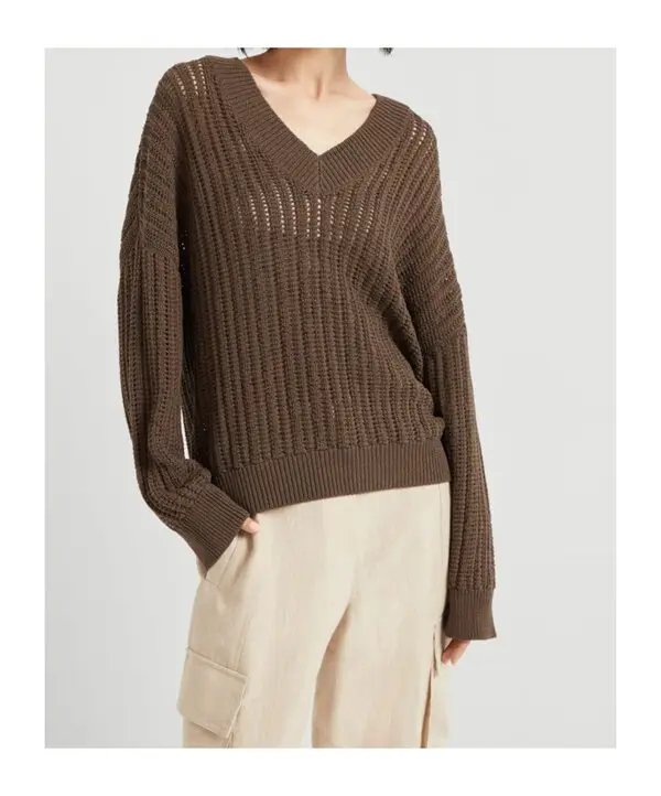 Brunello Cucinelli Monili-embellished V-neck Jumper - Chocolate-colored