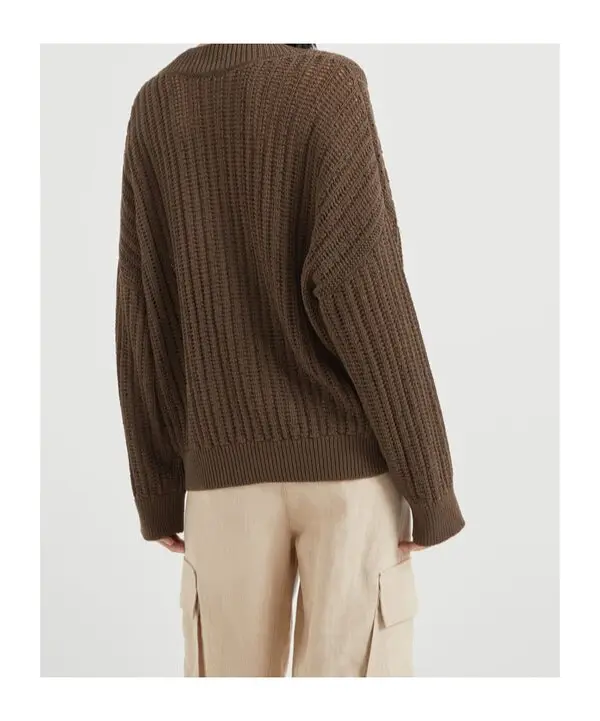 Brunello Cucinelli Monili-embellished V-neck Jumper - Chocolate-colored
