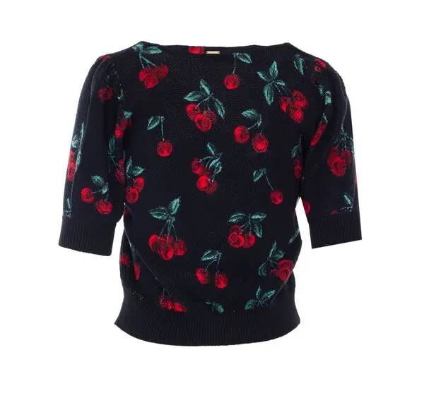 TWINSET Short Sleeve Cherry Print Knit Top