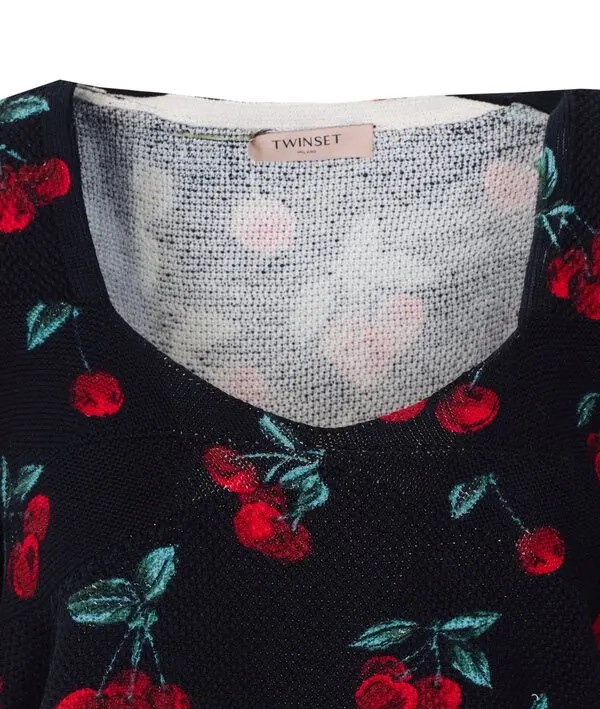 TWINSET Short Sleeve Cherry Print Knit Top