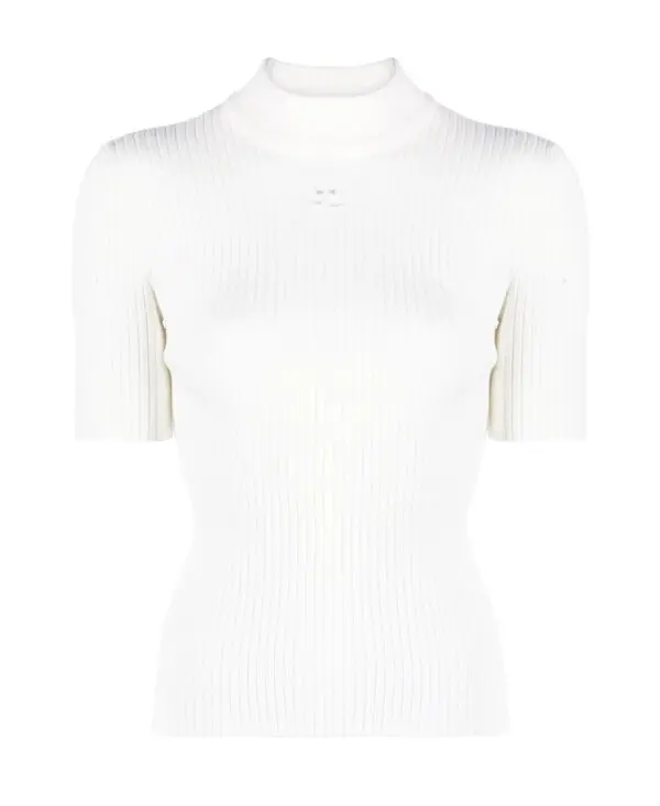 COURREGES Short-sleeve Ribbed Knit Top - White