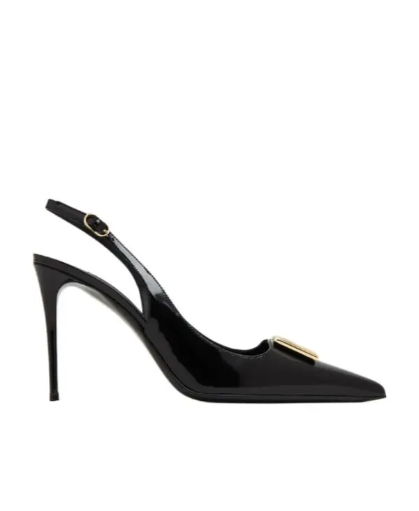 Dolce & Gabbana Logo Plaque Pointed Toe Slingback Pumps - Black