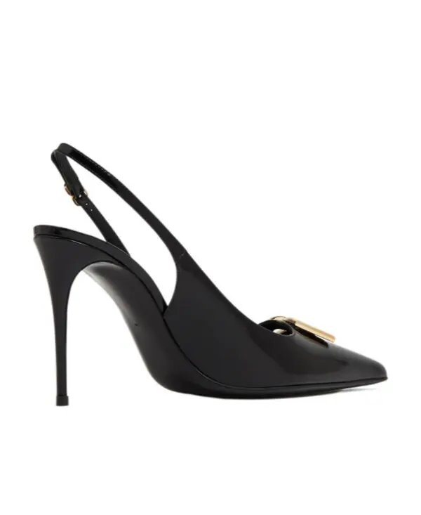 Dolce & Gabbana Logo Plaque Pointed Toe Slingback Pumps - Black