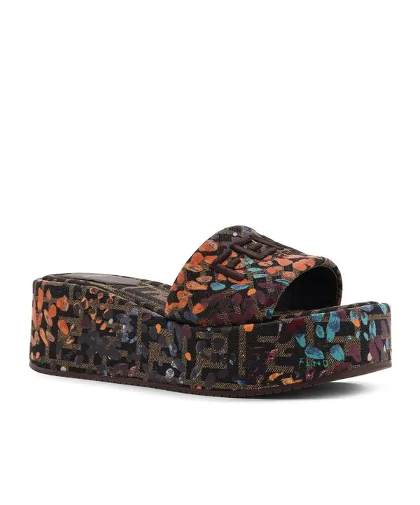 Fendi Logo Embroidered Printed Platform Sandals