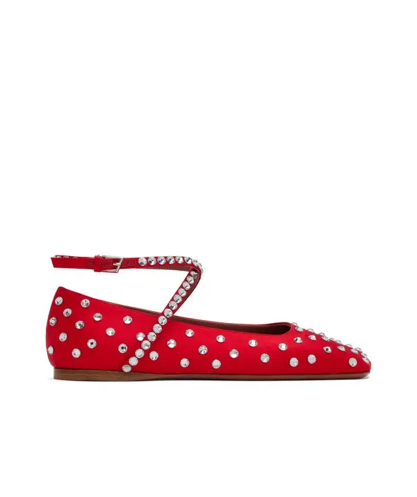 Amina Muaddi Embellished Ballet Flats With Ankle Strap - Red