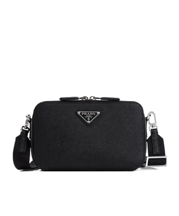 Prada Logo Plaque Zipped Shoulder Bag - Black