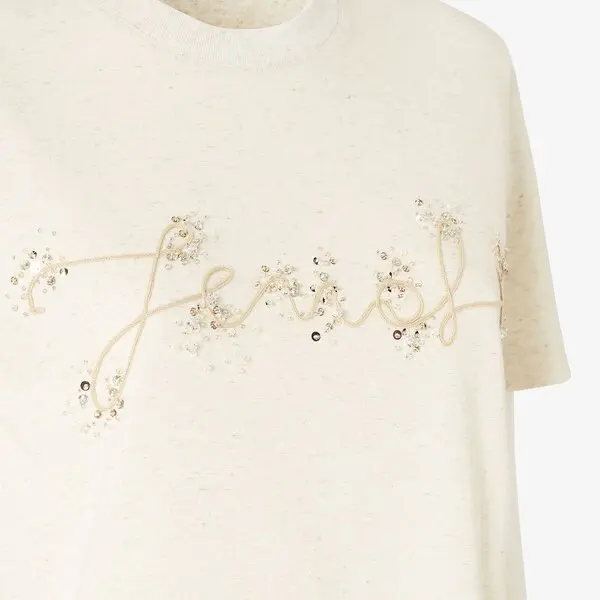 Fendi Logo Embellished Crewneck T-shirt - Beige