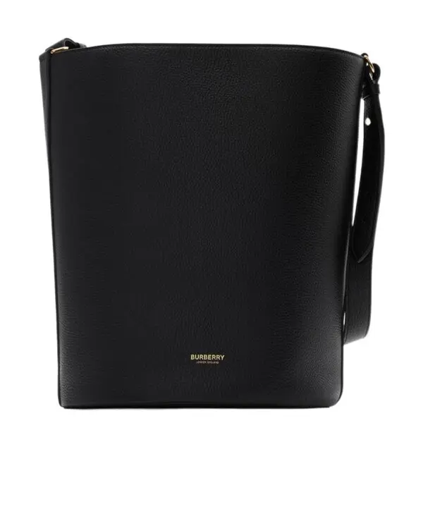 Burberry Logo Printed Medium Bucket Bag - Black