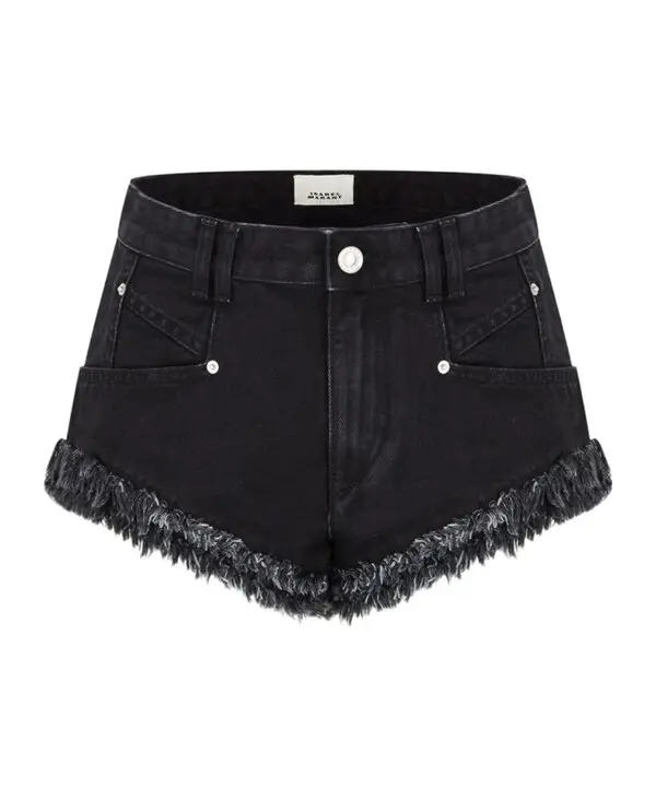 Isabel Marant Étoile Eneidala Frayed Hem Denim Shorts - Black