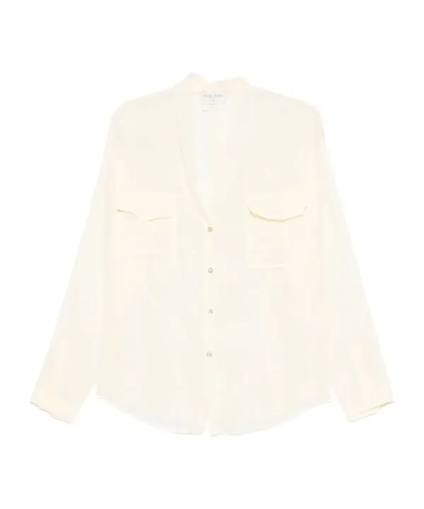 FORTE_FORTE Long Sleeve Shirt With Semi-sheer Details - White