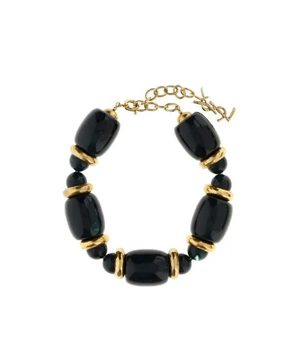 Saint Laurent Logo Plaque Bracelet - Black