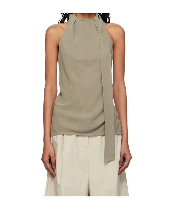 ST. AGNI Pleated Detail Open Back Blouse - Nude