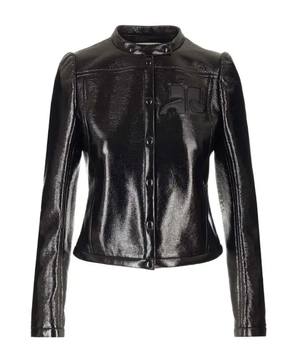 COURREGES Courrèges Vinyl Logo Patch Biker Jacket - Black