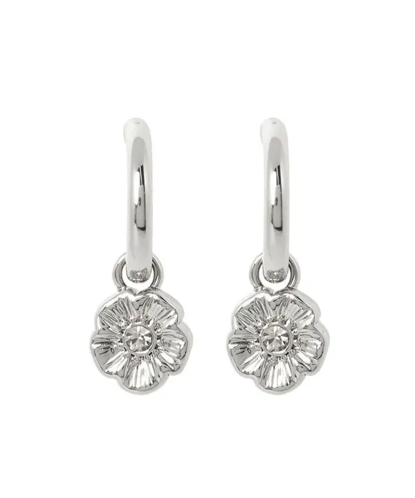COACH Flower Pendant Hoop Earrings - Sliver
