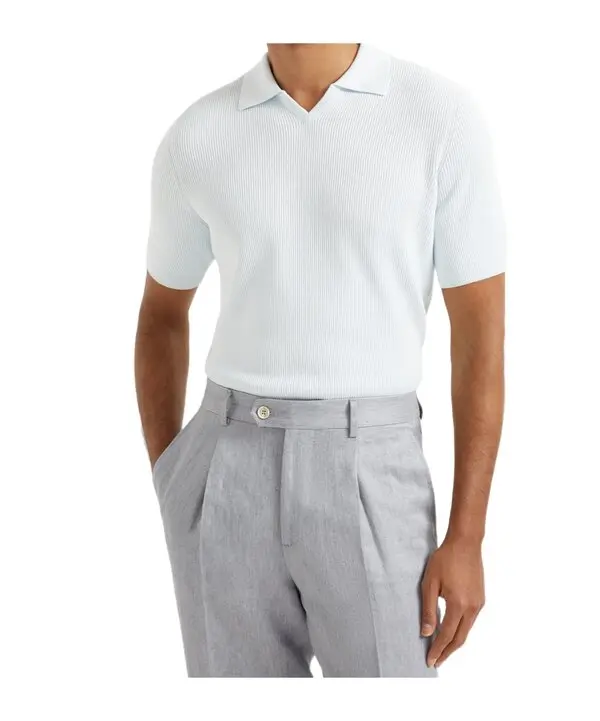 Brunello Cucinelli Fine-knitted Ribbed Polo Shirt